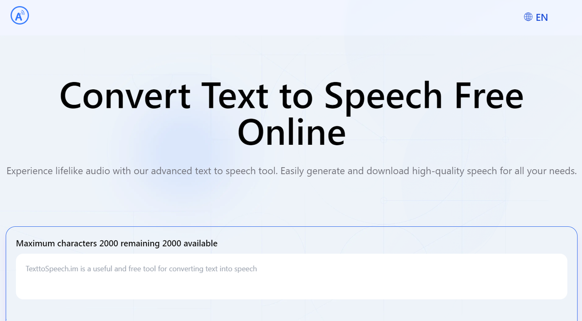 TexttoSpeech.im: Convert Text to Speech Free Online