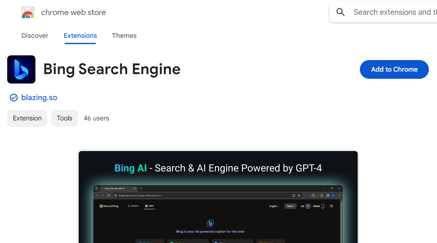 Bing Search Engine Chrome Extension