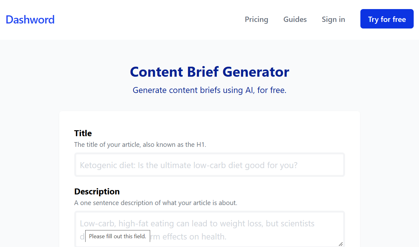 Content brief generator
