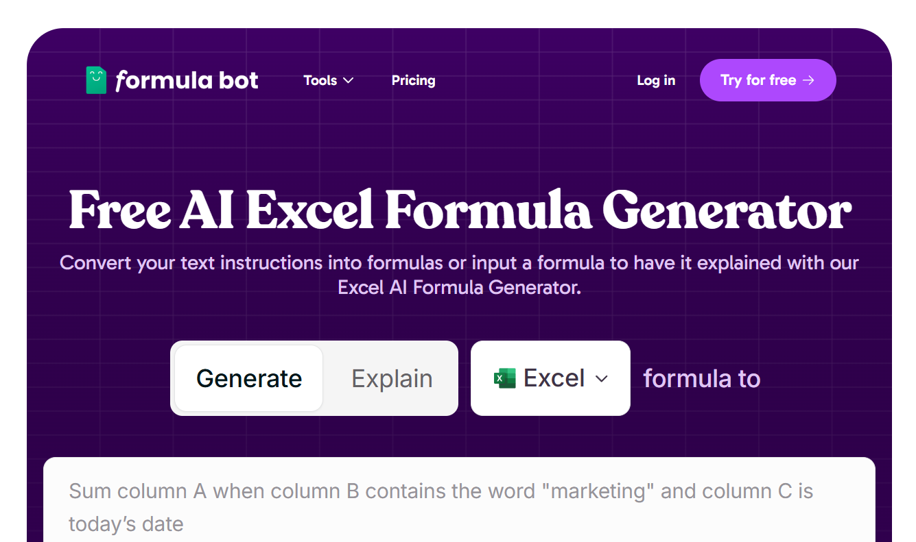 Free AI Excel Formula Generator